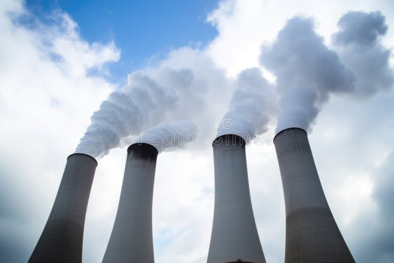 Smokestacks from a Coal Plant Expelling Smog into Air Stock Photo ...