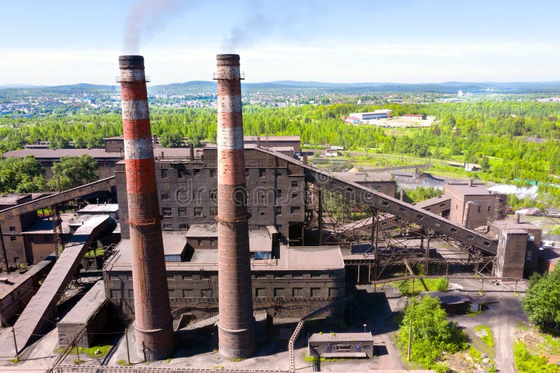 Smokestacks of Sinter Factory. View from Above Stock Photo - Image of ...