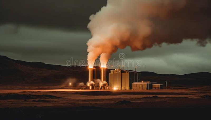 Smokestacks Spew Pollution into the Night Sky Generated by AI Stock ...