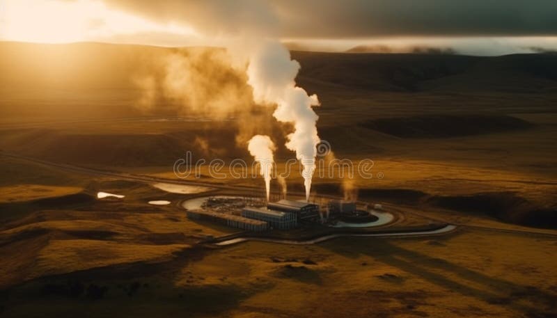 Smokestacks Spew Pollution into the Sunset Sky Generated by AI Stock ...