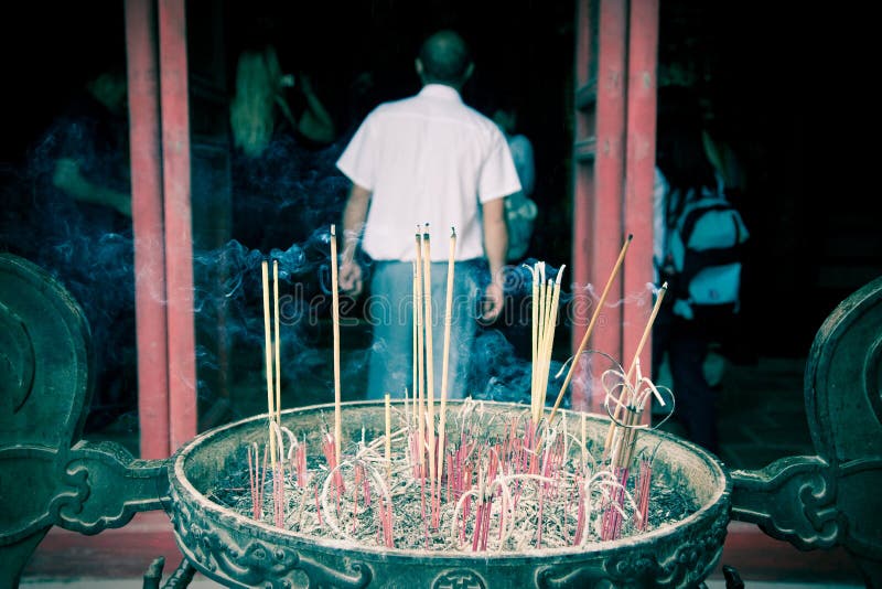 Smokey Incense Burning at a Busy Buddhist Temple Stock Image - Image of ...