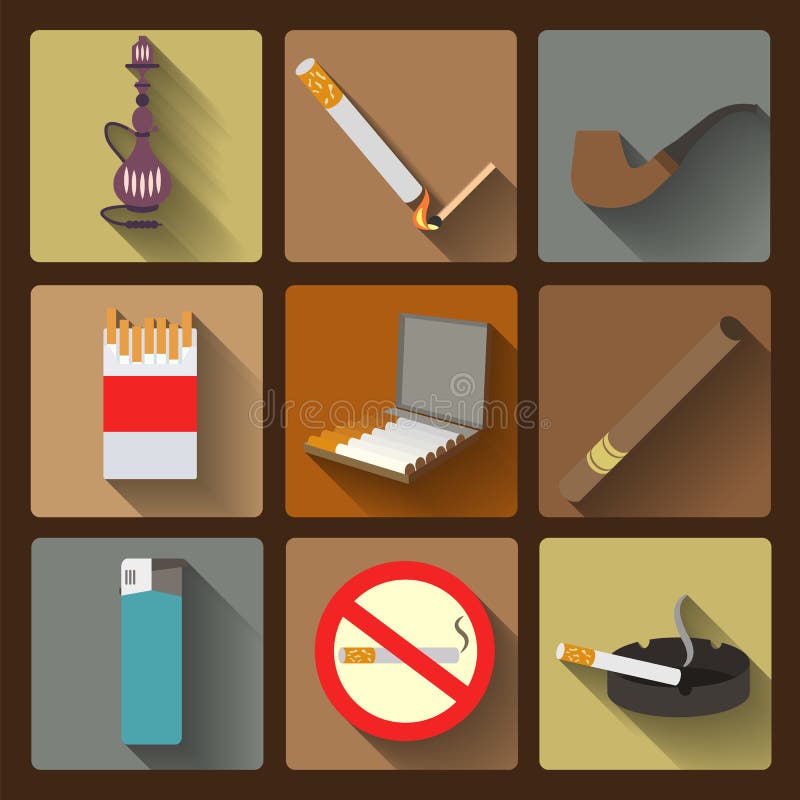 Smoking and Accessories Icons Set Stock Vector - Illustration of ...