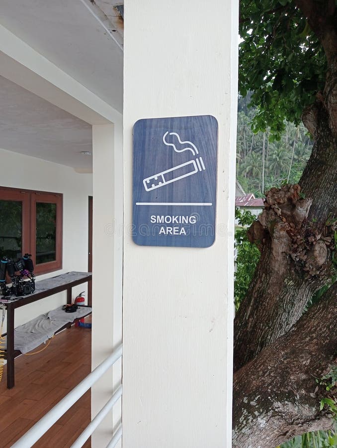 Smoking Area with Information Board Stock Photo - Image of building ...