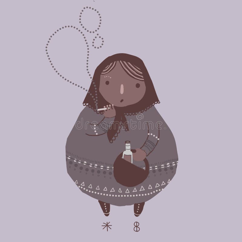 Smoking babushka stock illustration. Illustration of cigarette - 97170249