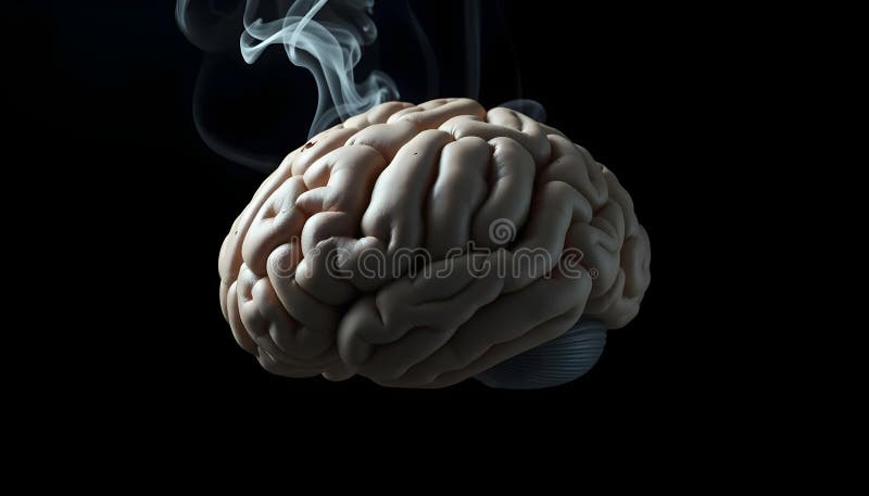 Smoking and Burning Realistic Brain on Fire Symbolizing Stress, Anger ...