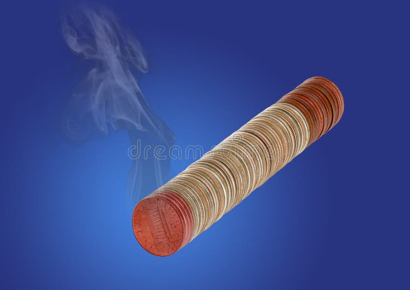 Smoking Burns Money Illustration Usa Coins Stock Photo - Image of ...