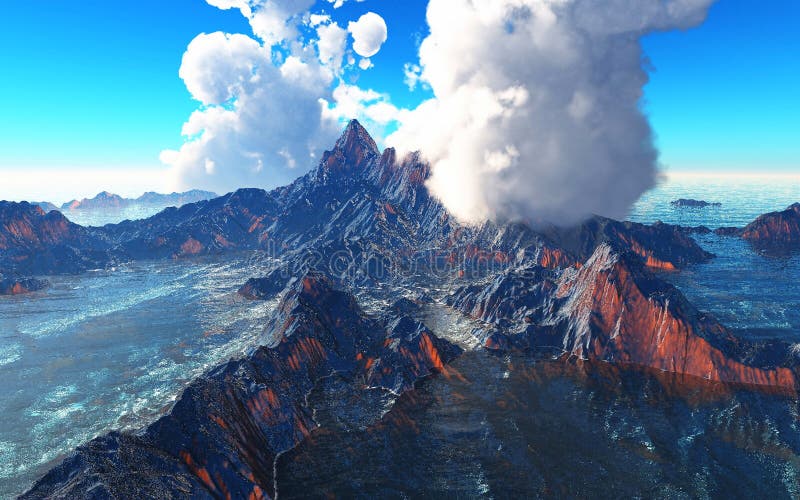 Smoking Caldera of the Volcano 3d Rendering Stock Image - Image of ...