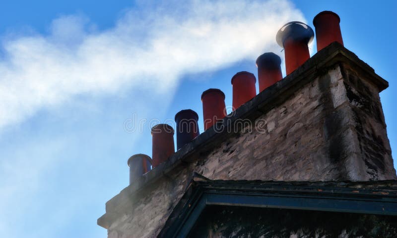 Smoking Chimney Stack on House Stock Photo - Image of english, exterior ...