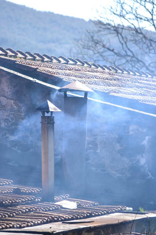Smoking Chimney on Top a House Stock Photo - Image of house, farm: 50579088