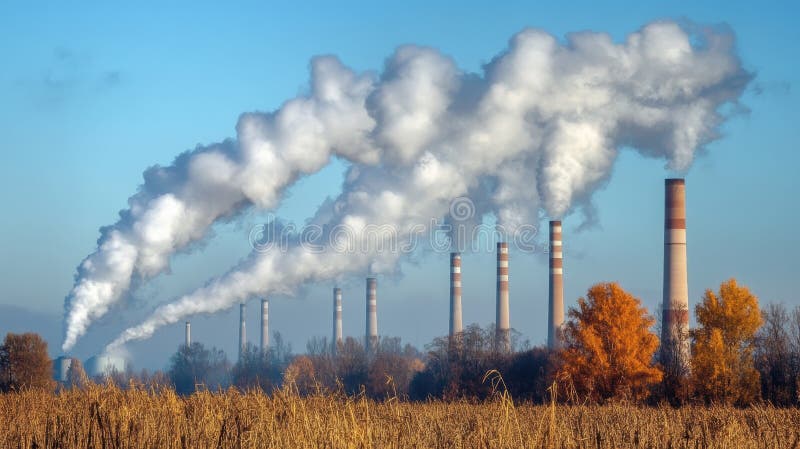 Smoking Chimneys of a Boiler Emitting Pollution into the Atmosphere ...