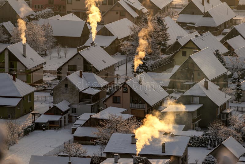 Smoking Chimneys from Houses during Cold Winter Morning Stock Image ...