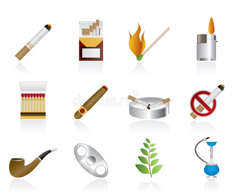 Smoking and Cigarette Icons Stock Vector - Illustration of icon, smoke ...