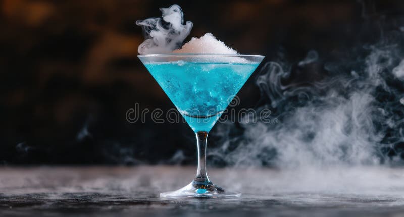 Smoking Cocktail with Blue Liquid and Ice Stock Illustration ...