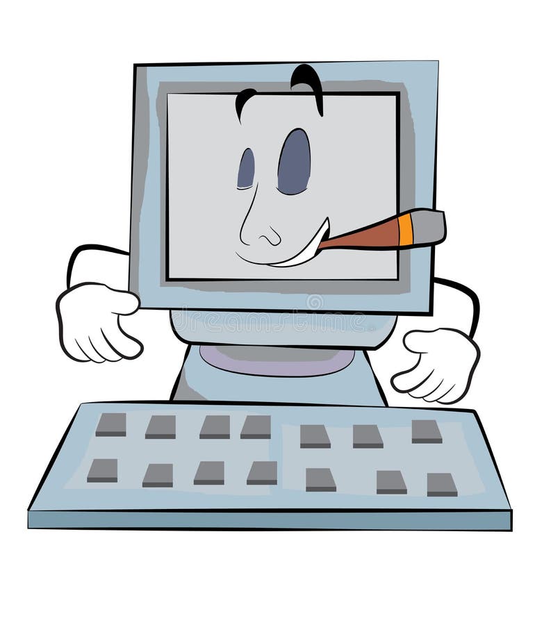 Smoking computer cartoon stock illustration. Illustration of character ...
