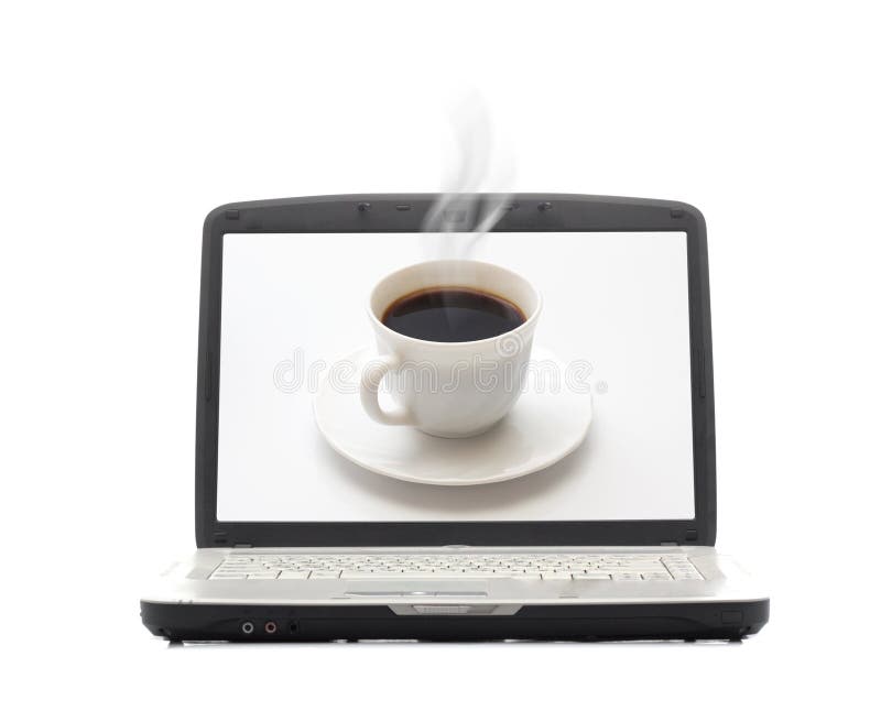 Notepads and Pens with Cup of Coffee and Laptop Stock Photo - Image of ...