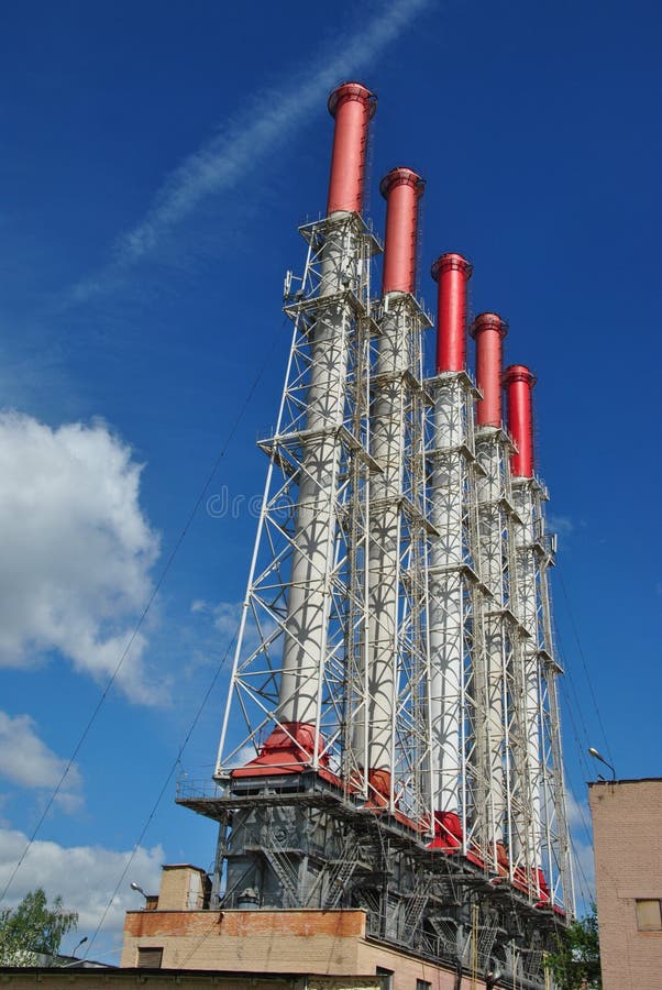 Smoking Factory Pipes on Blue Sky Stock Image - Image of plant, clear ...