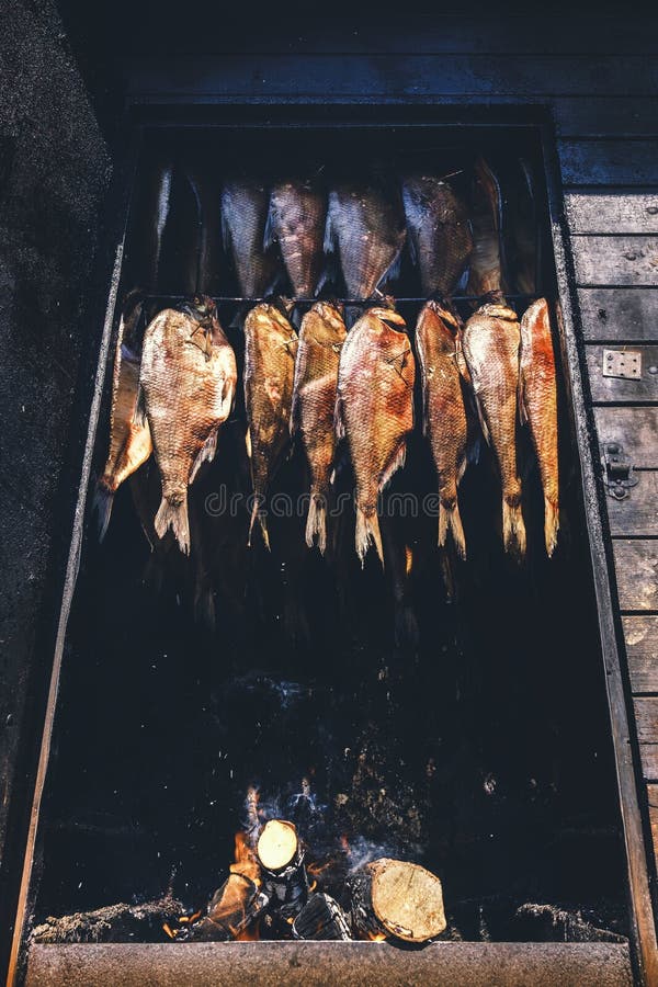 Smoking Fish in a Smokehouse. Smoked Bream Stock Photo - Image of ...