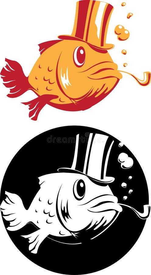 Smoking fish in top-hat stock vector. Illustration of swim - 19680361