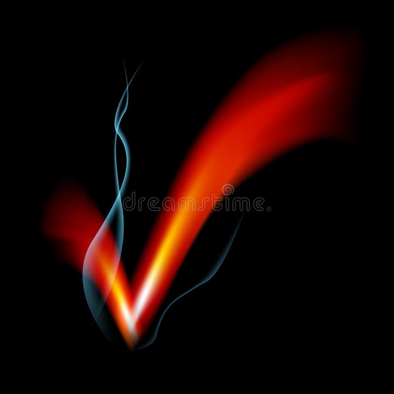 Checkmark Burning Fire Icon, Tick Flames, Symbol with Sparks Effect ...
