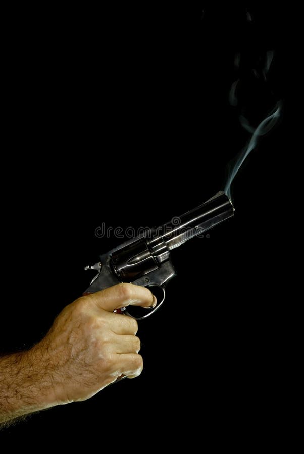 Revolver with smoke stock photo. Image of grip, millimeter - 19135986