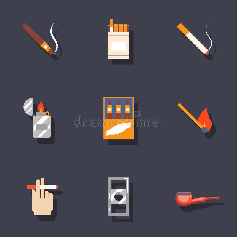 Smoking icons set stock vector. Illustration of pack - 48719987