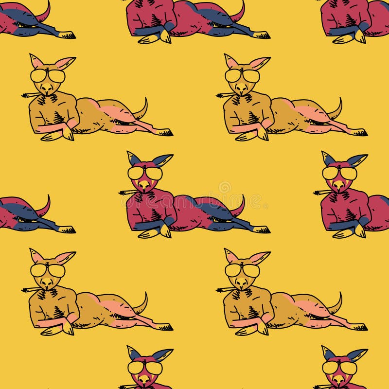 Smoking Kangaroo Seamless Pattern Stock Vector - Illustration of modern ...