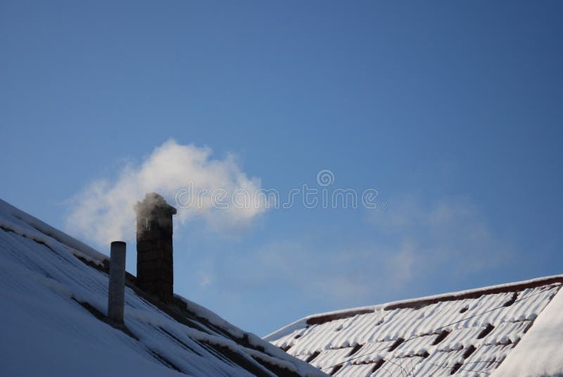 Smoking Pipe on a Snowy Roof Stock Image - Image of overlap, house ...