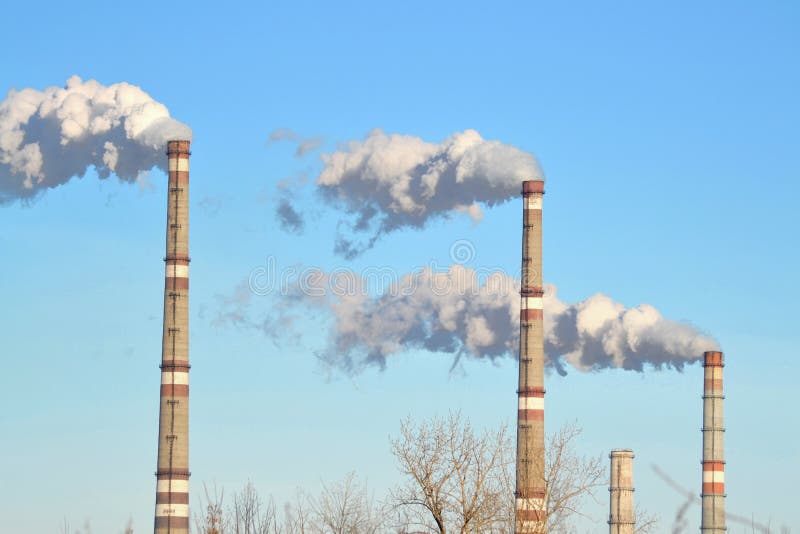Factory Pipe Smoking with a White Smoke Stock Image - Image of blue ...
