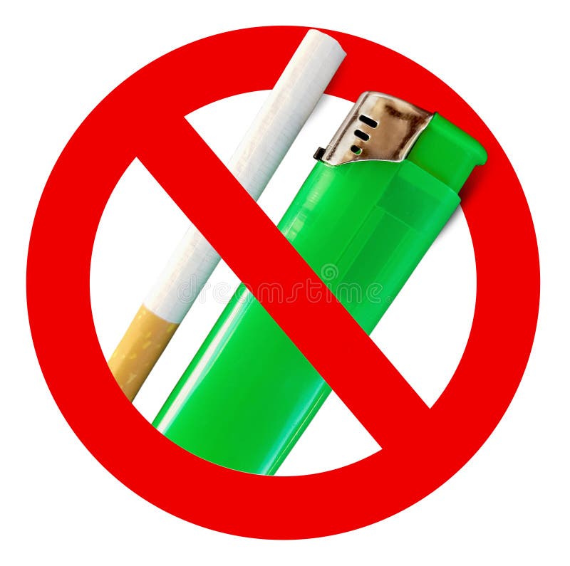 Smoking Prohibited Sign with Cigarette and Lighter. Stock Illustration ...