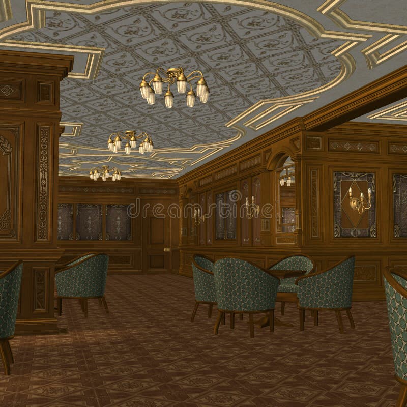 Smoking Room on a Old Luxury Ship Stock Illustration - Illustration of ...