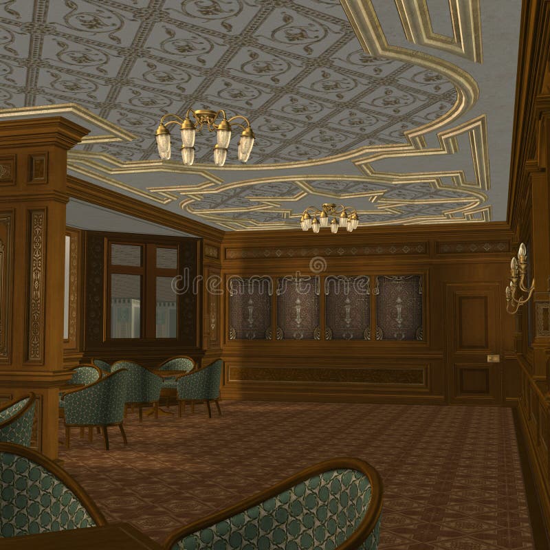 Smoking Room on a Old Luxury Ship Stock Illustration - Illustration of ...