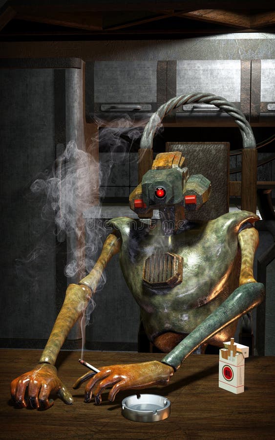 Smoking rusted robot stock illustration. Illustration of metal - 84136407