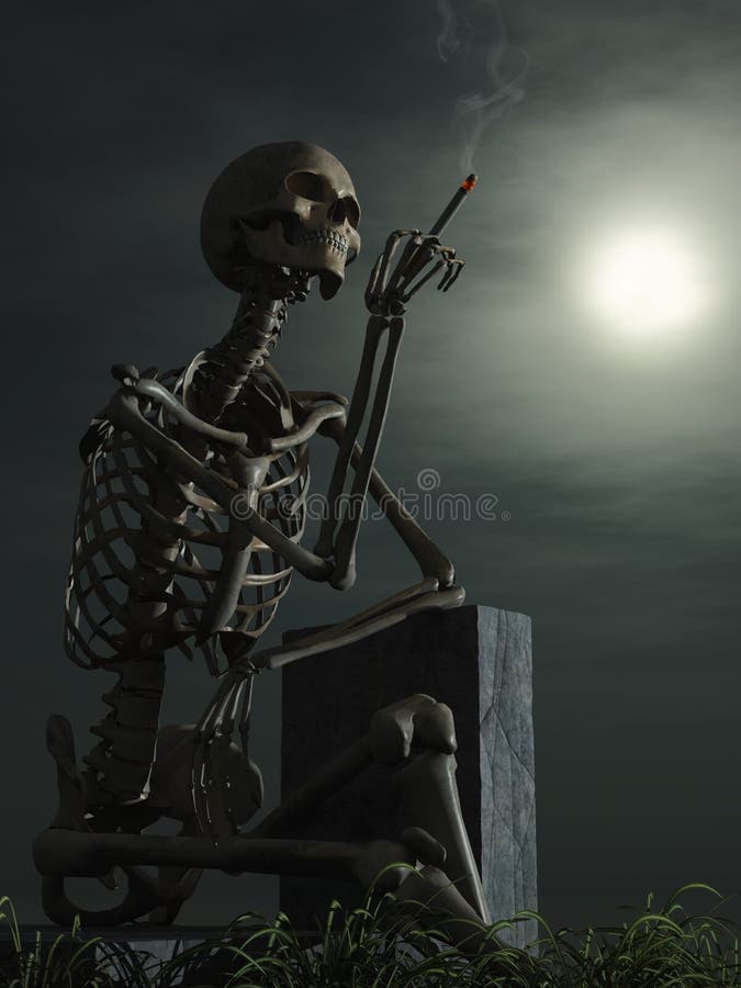 Smoking Skeleton Resting on Tombstone Stock Photo - Image of tombstone ...