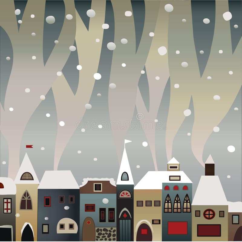 Smoking Snow-covered Houses Stock Vector - Illustration of decor ...
