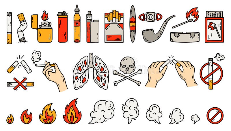 Cigarette Smoking Objects Sketch Stock Vector - Illustration of ... Cigarette Smoking Objects Sketch Stock Vector - Illustration of ...