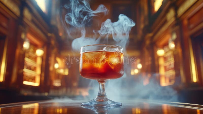 Smoky Alcoholic Beverage in Elegant Bar Setting Stock Illustration ...