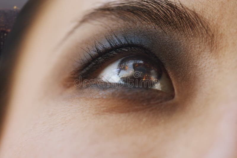 Smoky Eye Close-Up, Reflection of City in Eyes Stock Photo - Image of ...