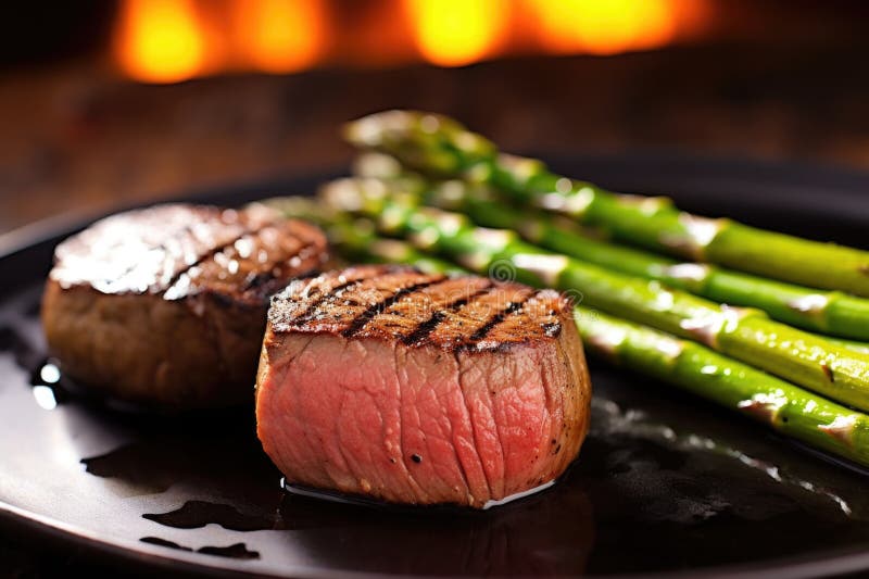 Smoky Grilled Filet Mignon with a Side of Asparagus Stock Photo - Image ...