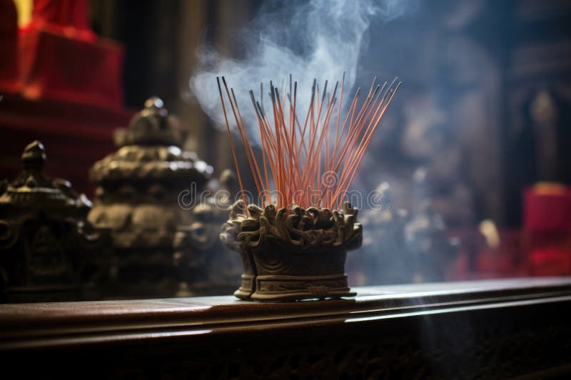 Smoky Incense Sticks on a Carved Altar Stock Image - Image of ...