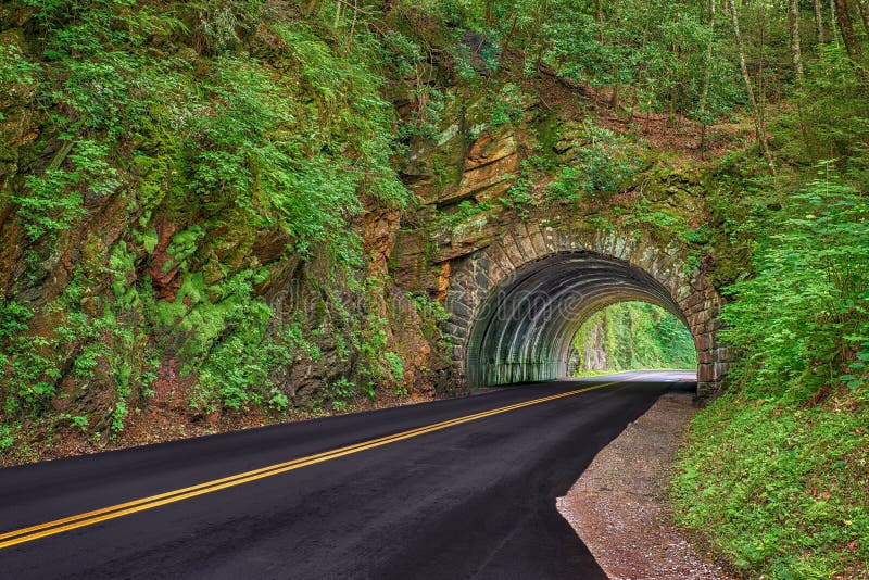 Smoky Mountain Tunnel in Spring Stock Photo - Image of road, mountains ...