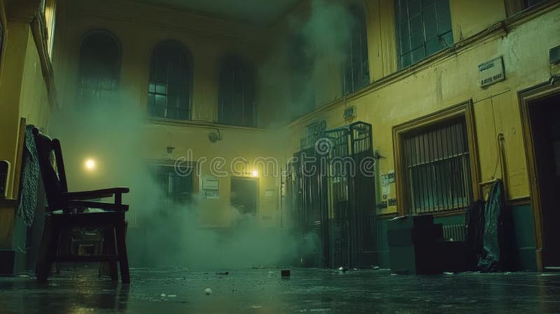 Smoky Prison Interior with Night Stock Illustration - Illustration of ...