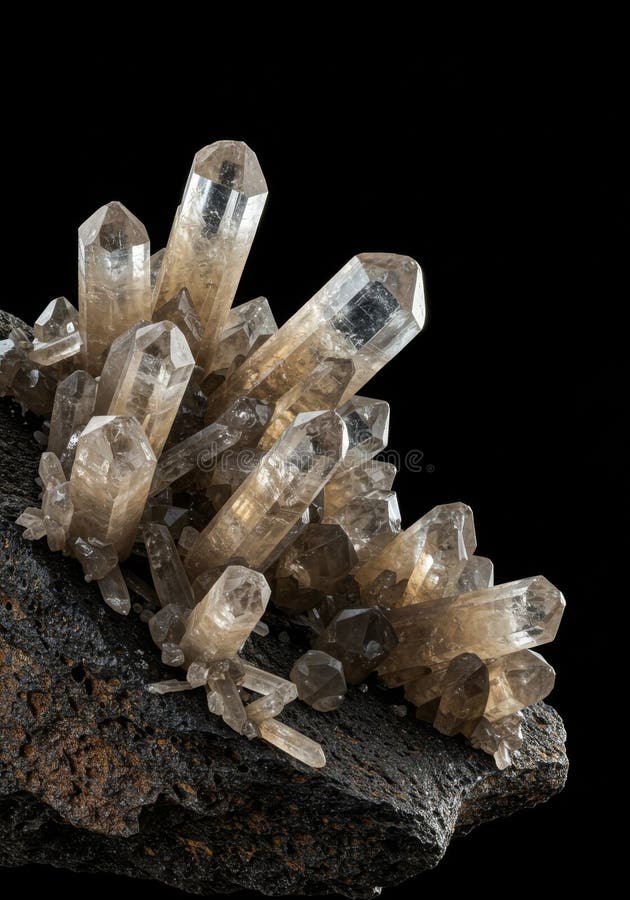 Smoky Quartz Crystal Cluster on Dark Rock Stock Illustration ...