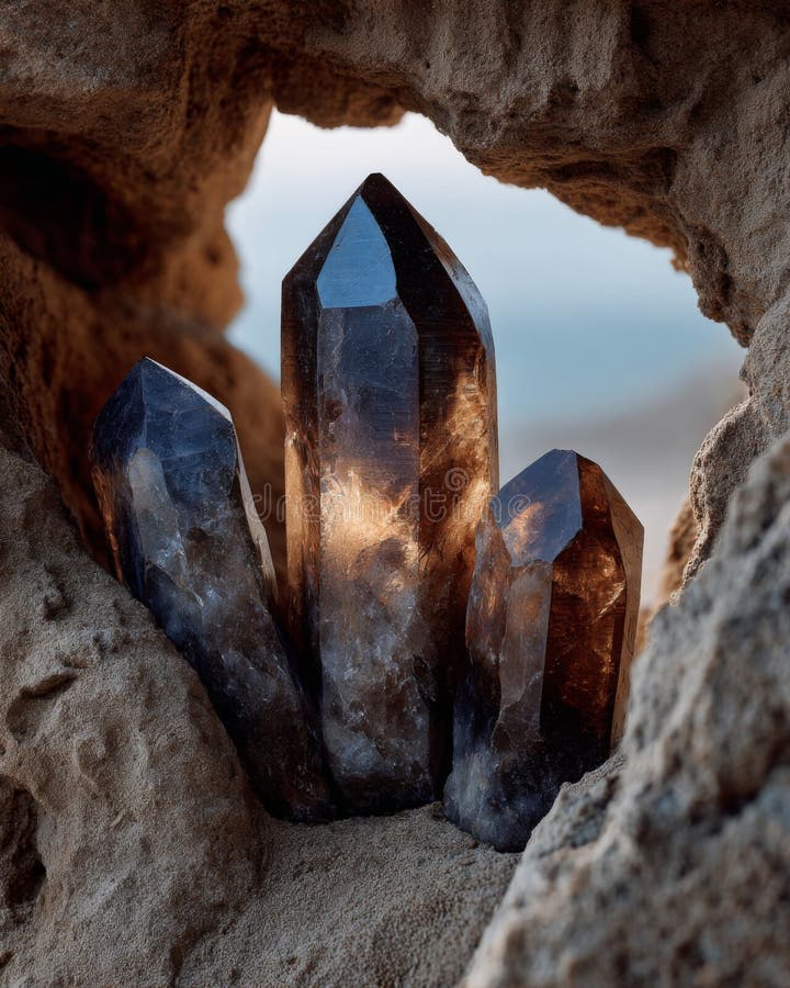 Smoky Quartz Crystals in Coastal Rock Formation Stock Illustration ...