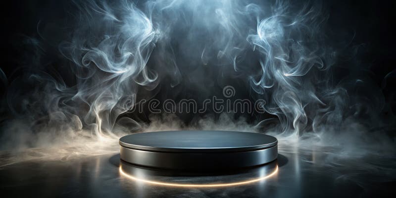 Smoky Stage Circular Metal Platform, Dark Background, Atmospheric ...