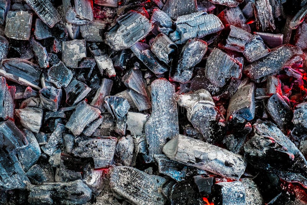 Smoldering Charcoal. a Background of Burnt Moats Turned into Embers ...
