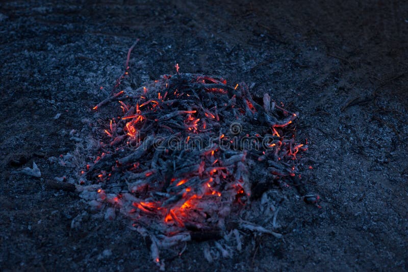 Smoldering Ashes of a Bonfire. Fire Flame in a Brick Barbecue Stock ...