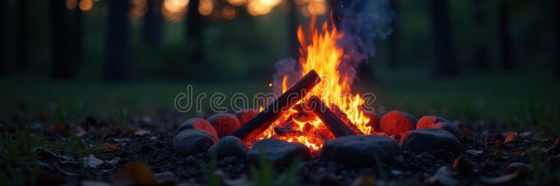 Smoldering Campfire Embers Glowing in Twilight Backyard , Heat, Firepit ...