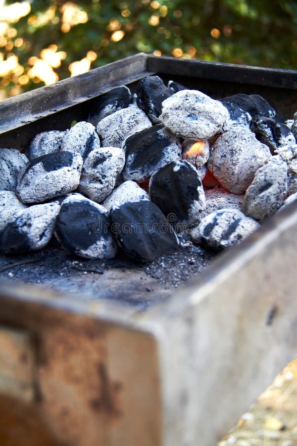 Smoldering Coals Lie on the Grill, Ready for Roasting Stock Image ...