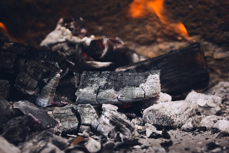 Smoldering Embers and Ashes in a Bonfire. Close Up Stock Photo - Image ...