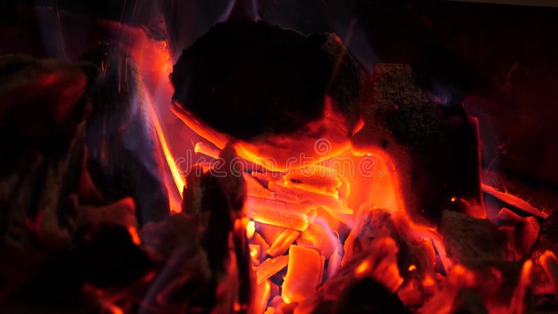 Glowing Bright Red Fiery Coals Burn Brightly and Glow. Bonfire Heat ...